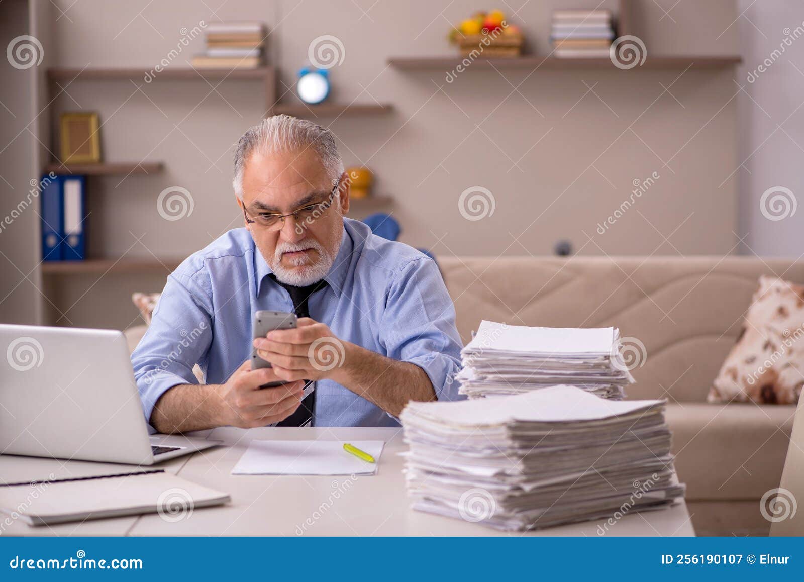 Old Male Boss Working from Home during Pandemic Stock Image - Image of ...