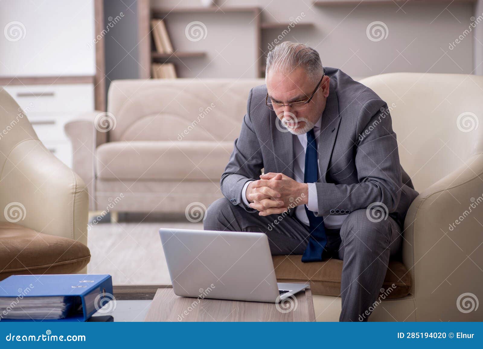 Old Male Boss Working from Home during Pandemic Stock Photo - Image of ...