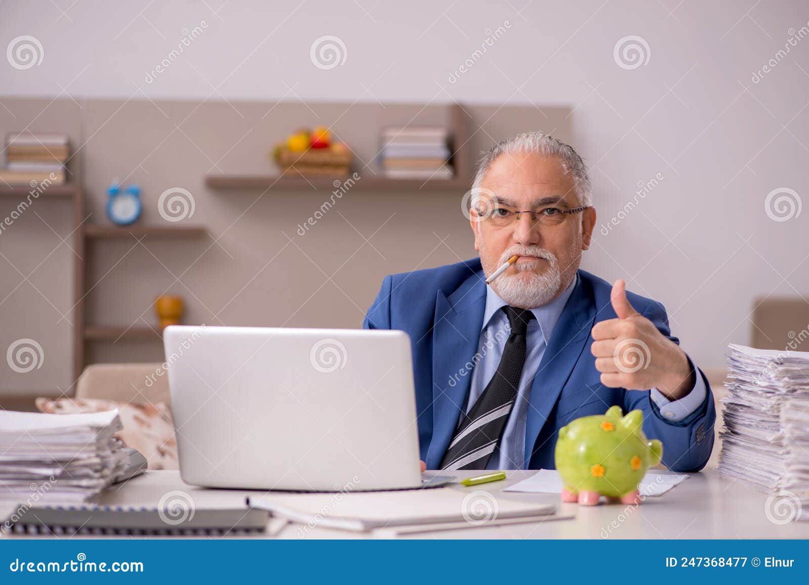 Old Male Boss Working from Home in Retirement Concept Stock Image ...