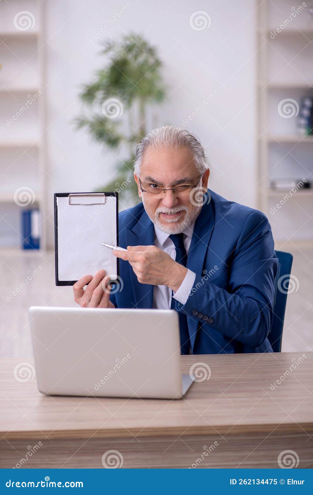 Old Male Boss Working at Workplace Stock Image - Image of task ...