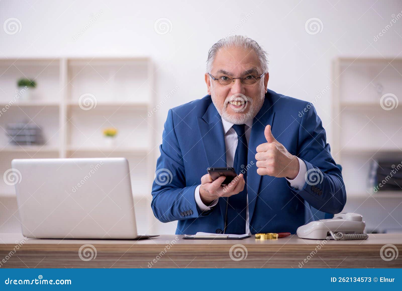 Old Male Boss Working at Workplace Stock Image - Image of video ...