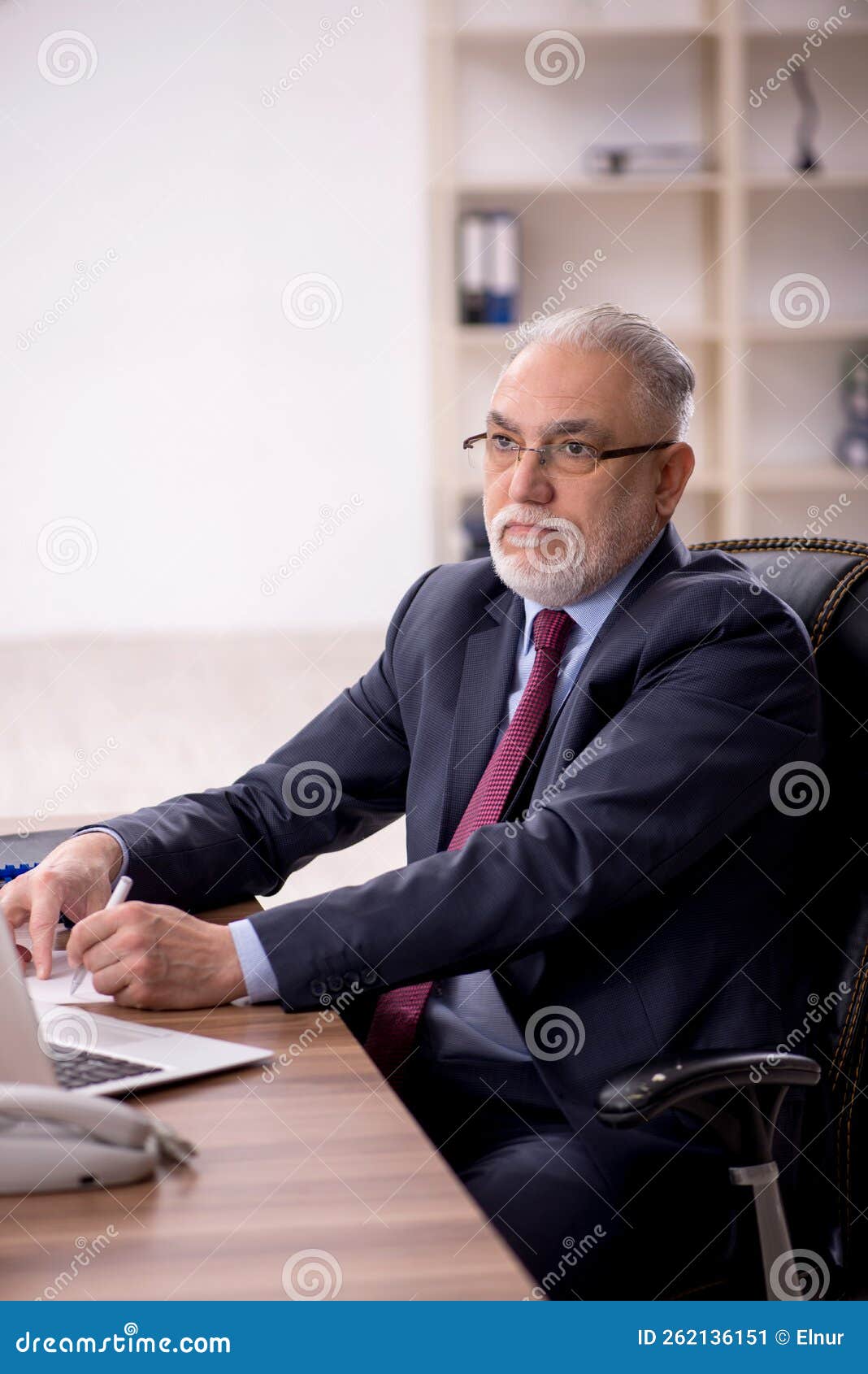 Old Male Boss Working at Workplace Stock Image - Image of busy ...