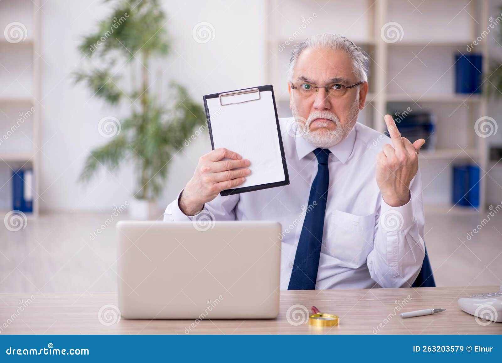 Old Male Boss Working at Workplace Stock Image - Image of business ...