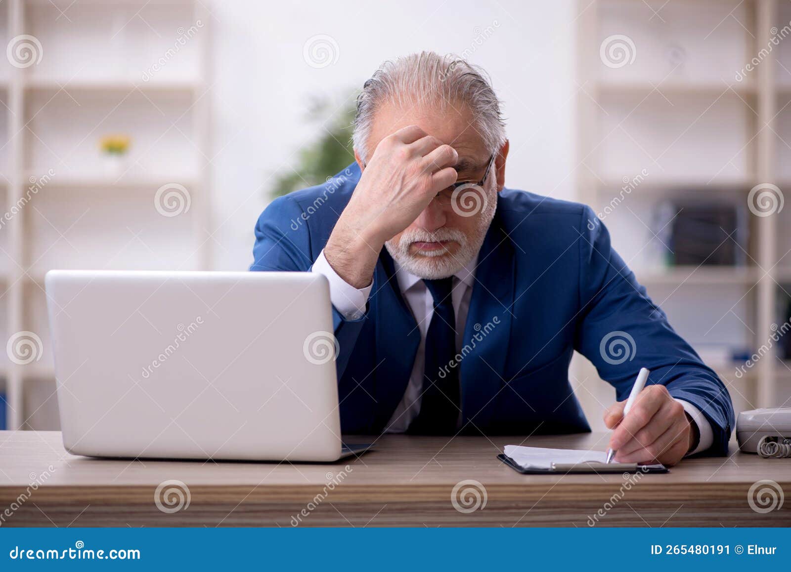 Old Male Boss Working at Workplace Stock Image - Image of executive ...