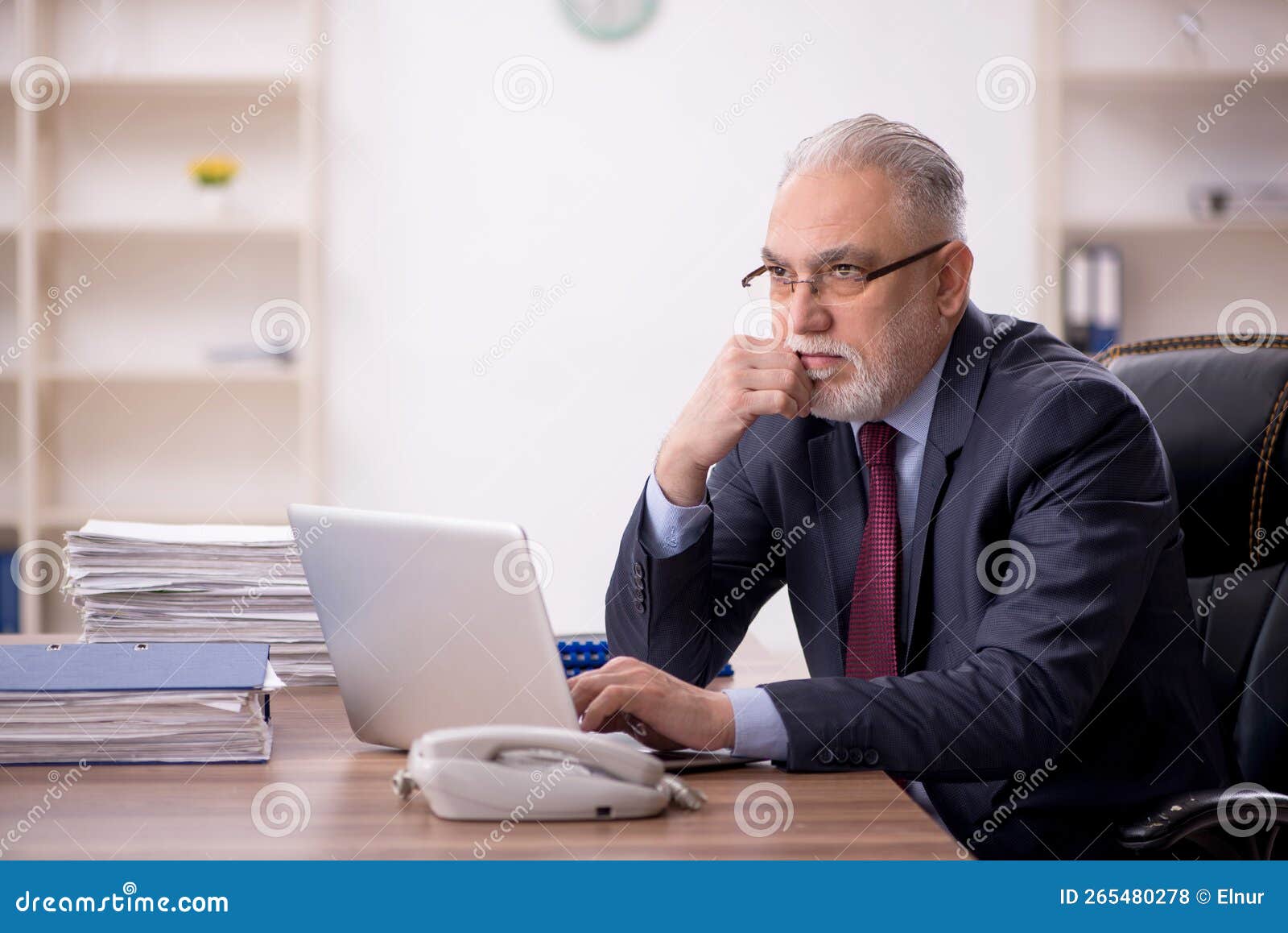 Old Male Boss Working at Workplace Stock Photo - Image of manager, desk ...