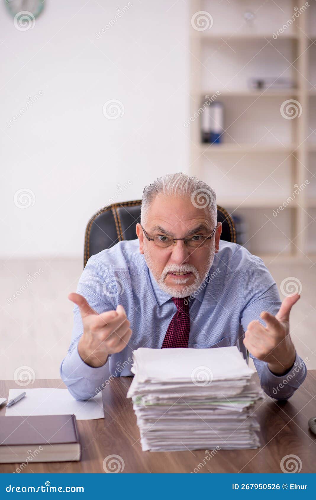 Old Male Boss Working at Workplace Stock Photo - Image of deadline ...