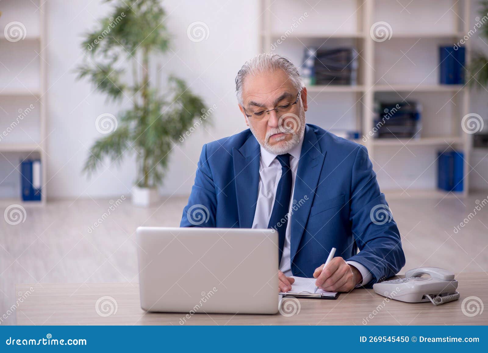 Old Male Boss Working at Workplace Stock Photo - Image of reporting ...