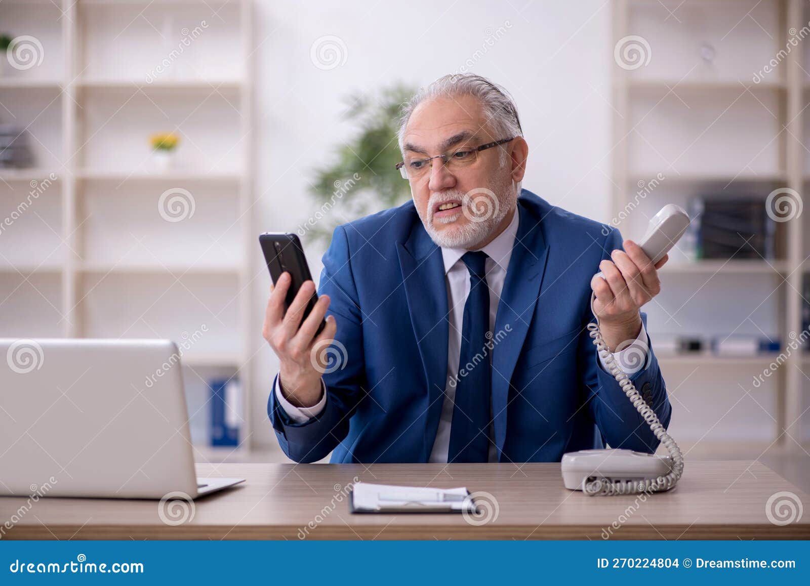 Old Male Boss Working at Workplace Stock Photo - Image of internet ...