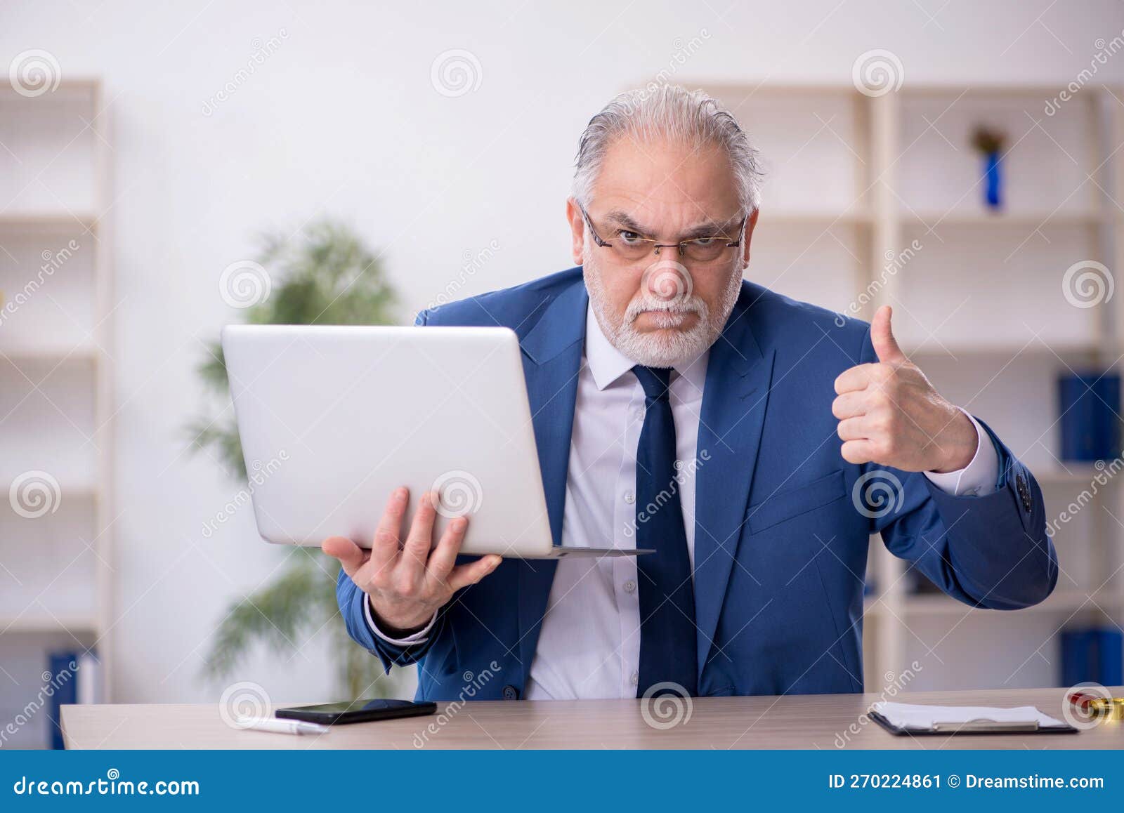 Old Male Boss Working at Workplace Stock Image - Image of manager ...