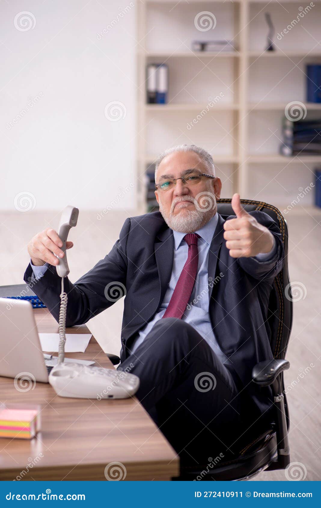 Old Male Boss Working at Workplace Stock Image - Image of paperwork ...