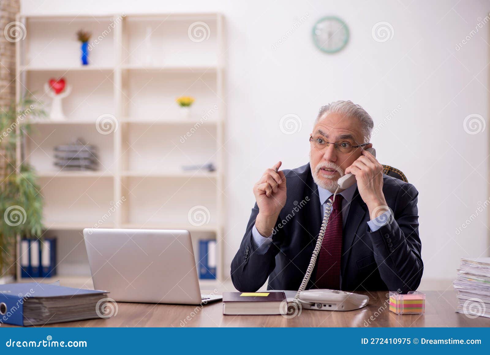 Old Male Boss Working at Workplace Stock Image - Image of reporting ...