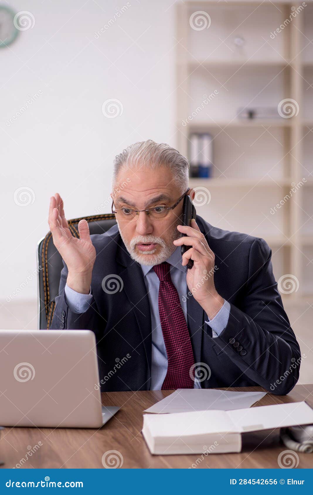 Old Male Boss Working at Workplace Stock Photo - Image of working ...