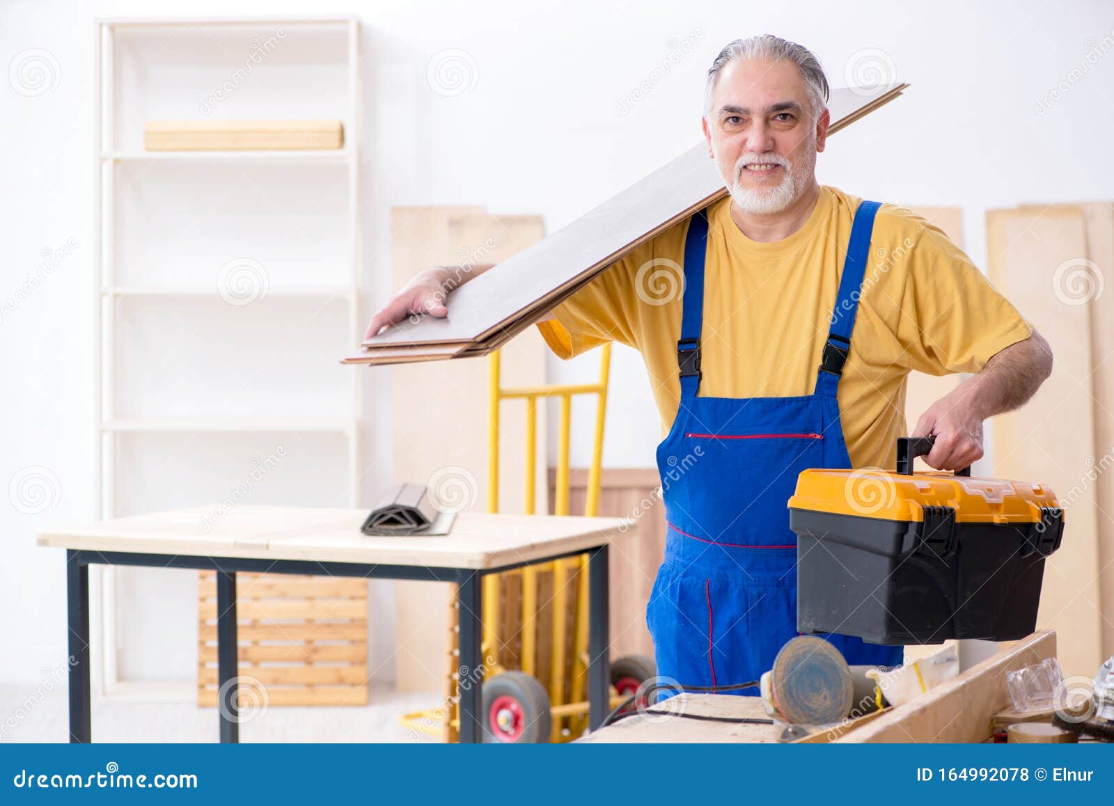 Old Male Carpenter Working in Workshop Stock Photo - Image of assembly ...