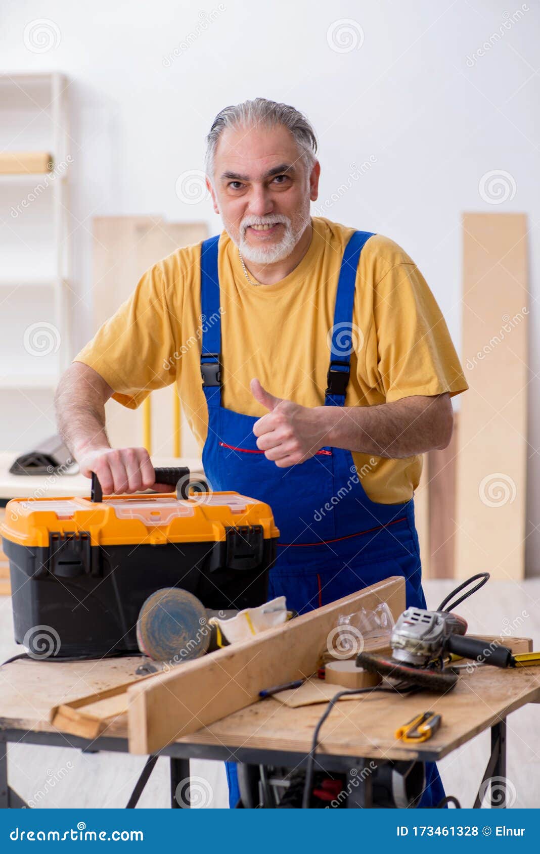 Old Male Carpenter Working in Workshop Stock Photo - Image of service ...