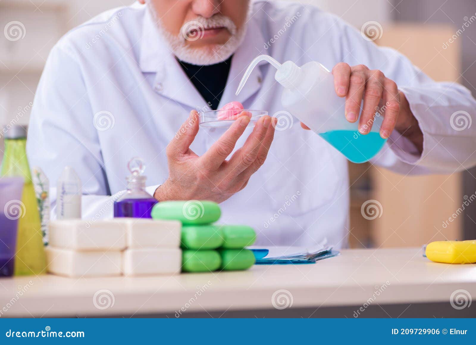 Old Male Chemist Testing Soap in the Lab Stock Photo - Image of petri ...