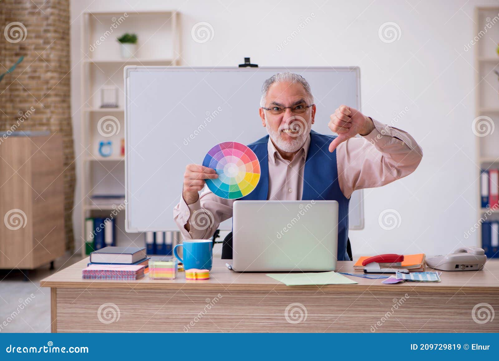 Old Male Designer Working in the Office Stock Image - Image of unhappy ...