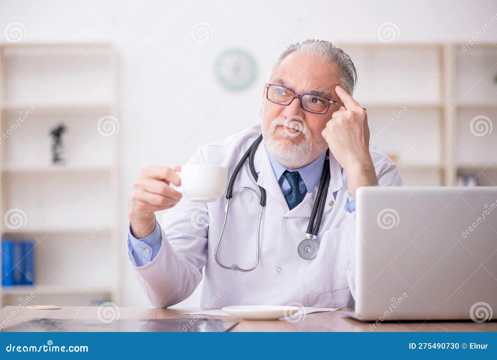 Old Male Doctor Drinking Coffee during Break Stock Photo - Image of ...