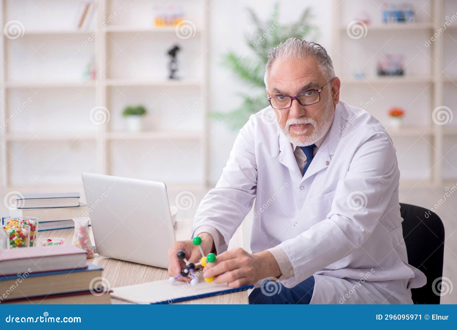 Old Male Doctor Holding Molecular Model Stock Image - Image of health ...