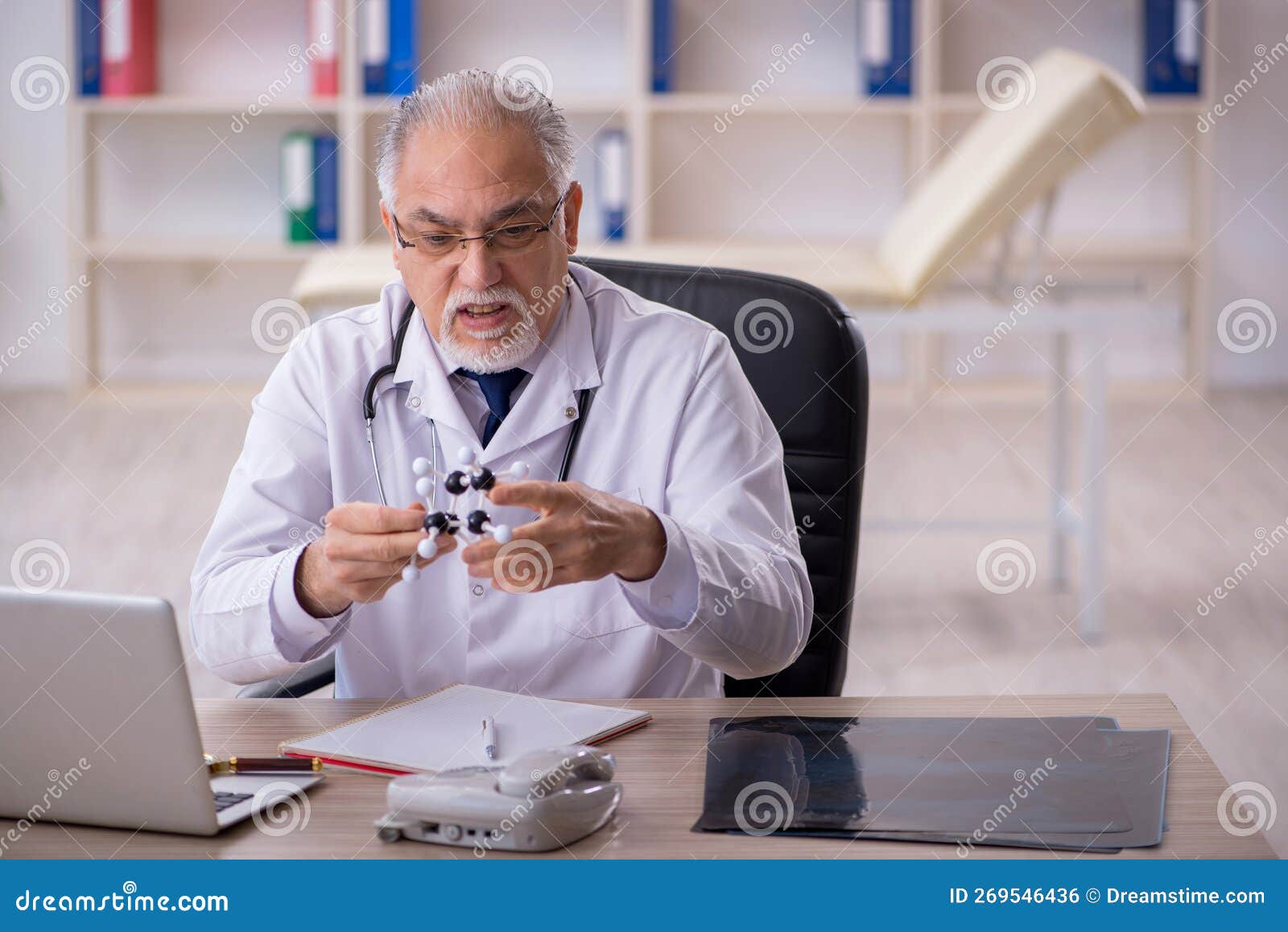Old Male Doctor Lecturer Holding Molecular Model Stock Photo - Image of ...