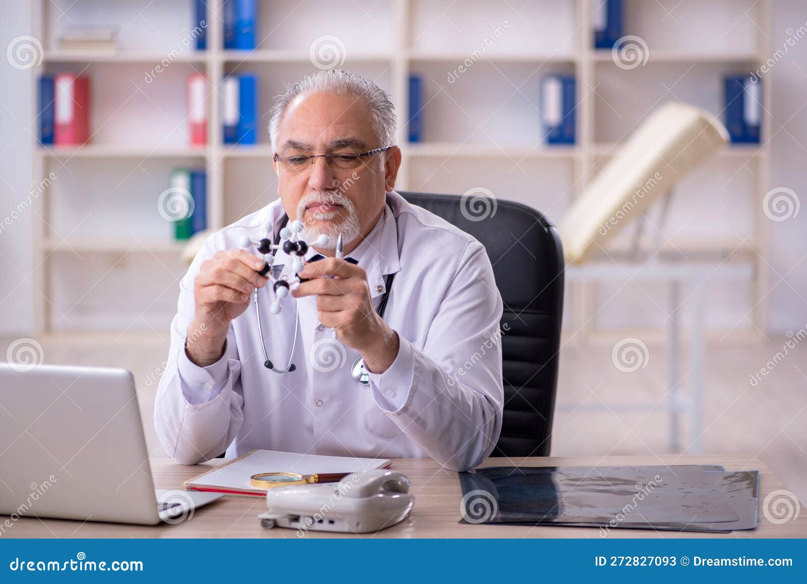 Old Male Doctor Lecturer Holding Molecular Model Stock Image - Image of ...