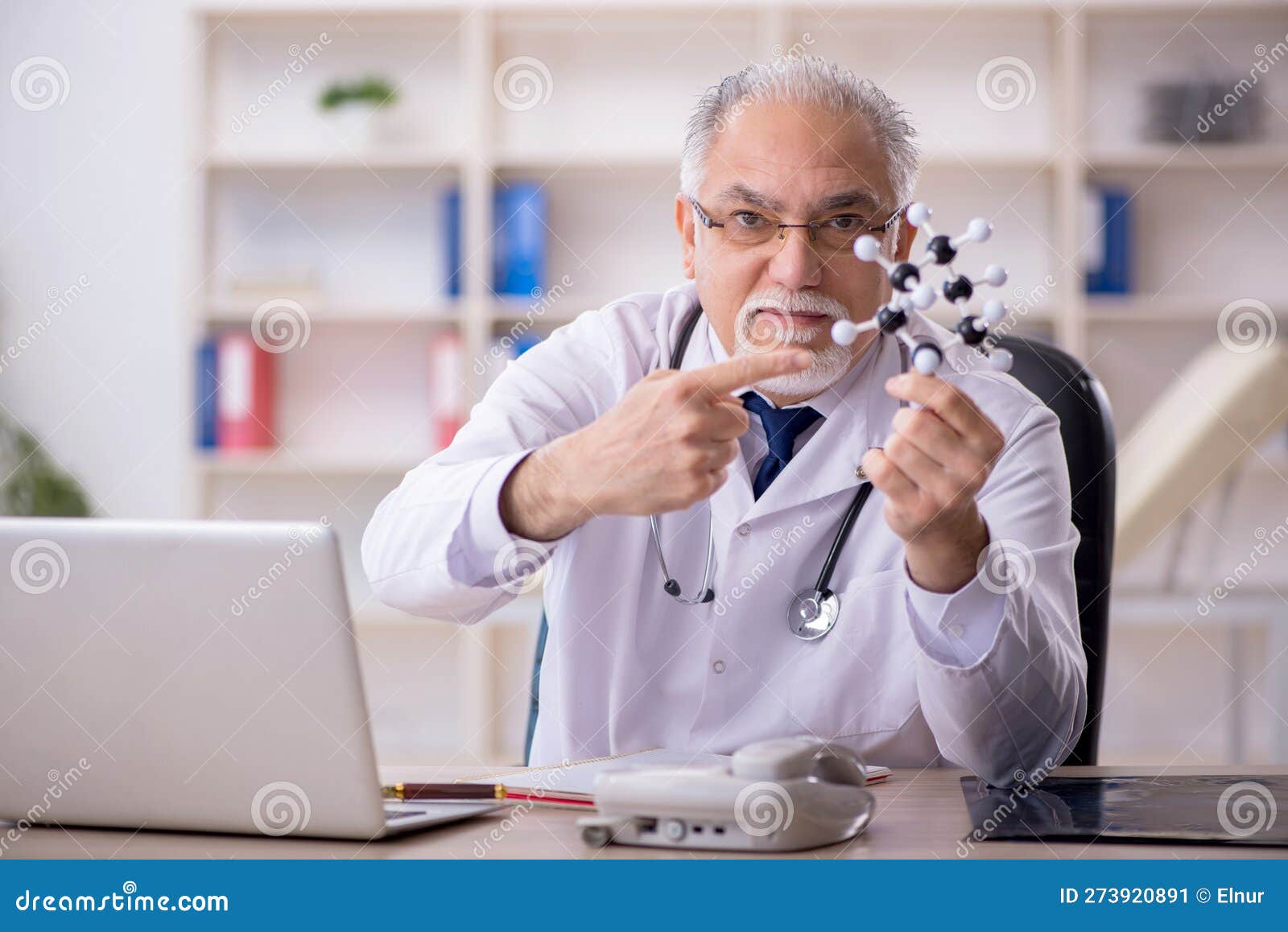 Old Male Doctor Lecturer Holding Molecular Model Stock Image - Image of ...