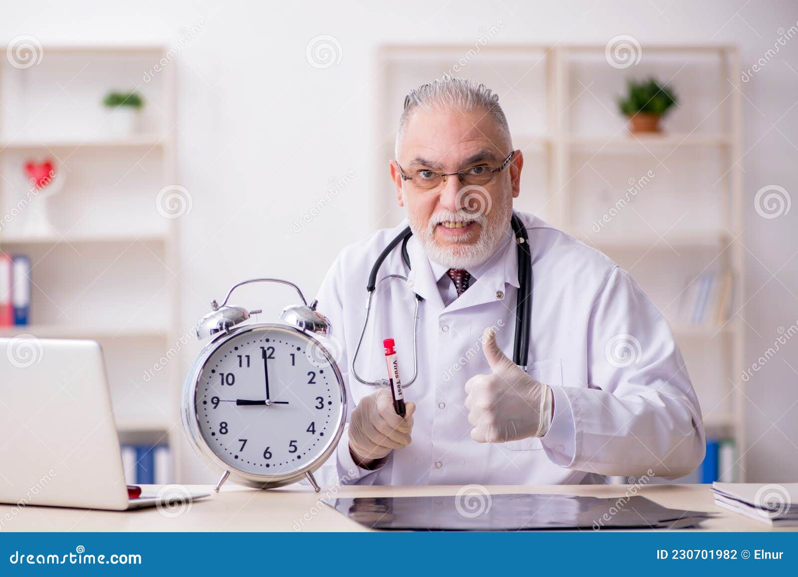 Old Male Doctor in Time Management Concept Stock Photo - Image of clock ...