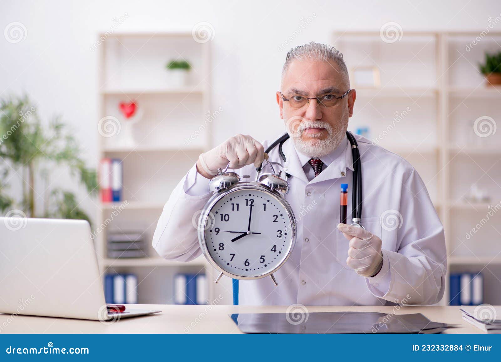 Old Male Doctor in Time Management Concept Stock Photo - Image of ...