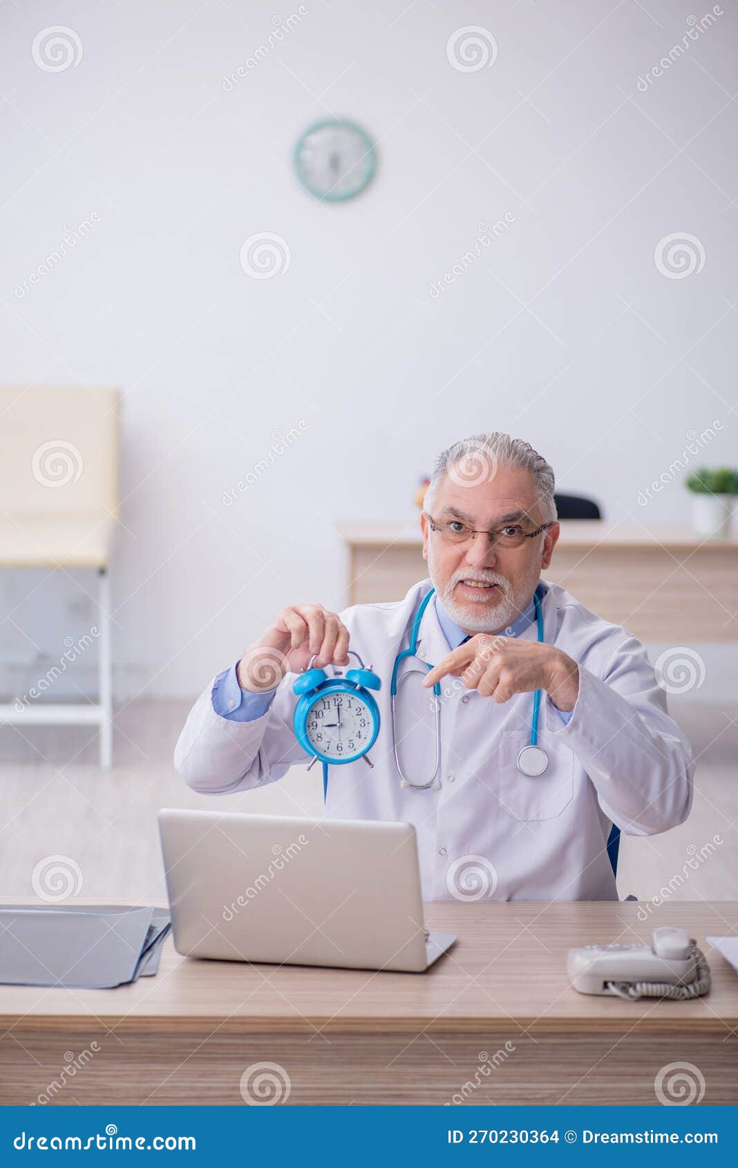 Old Male Doctor in Time Management Concept Stock Photo - Image of alarm ...