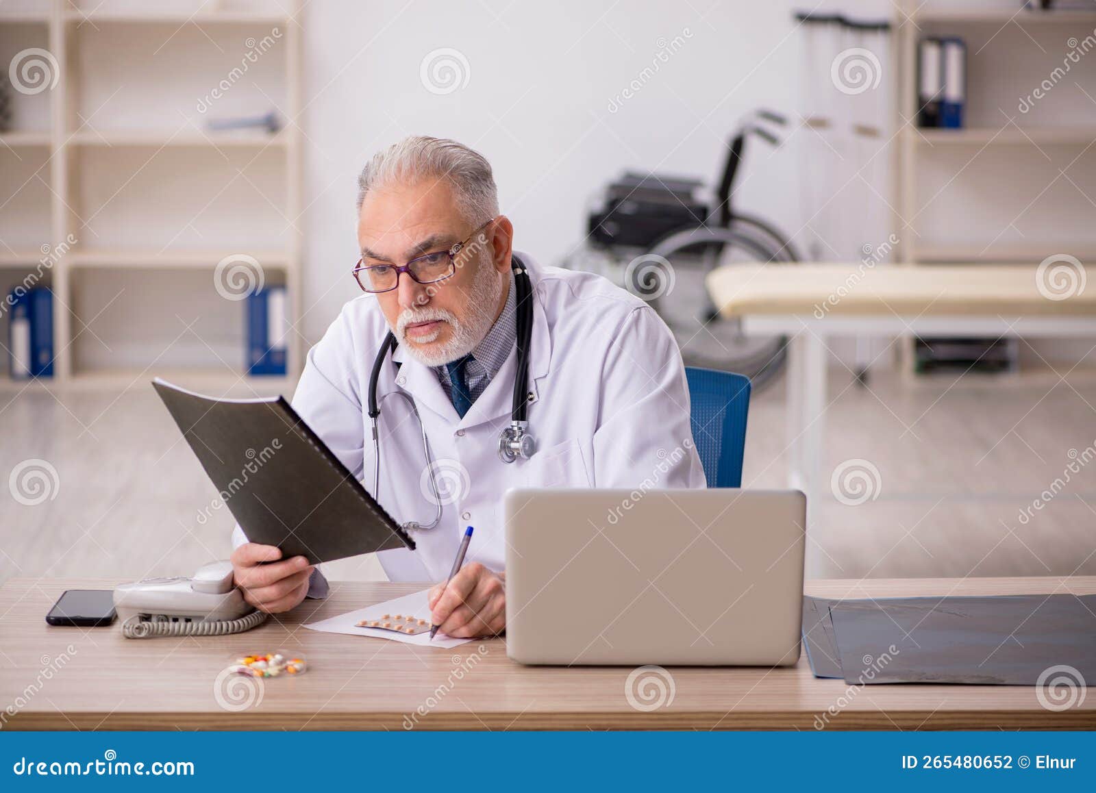 Old Male Doctor Working in the Clinic Stock Photo - Image of illness ...