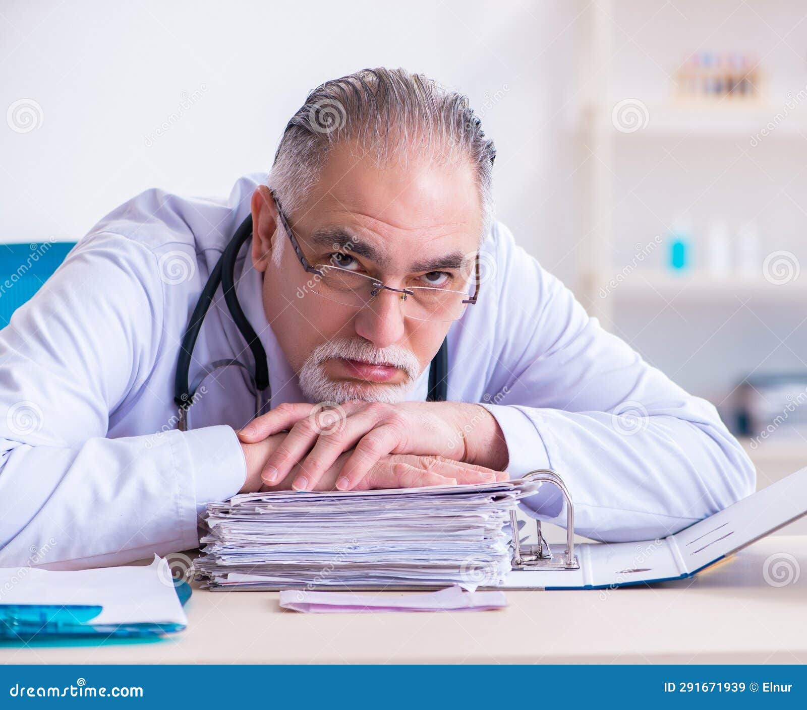 Old Male Doctor Working in the Clinic Stock Image - Image of clinic ...