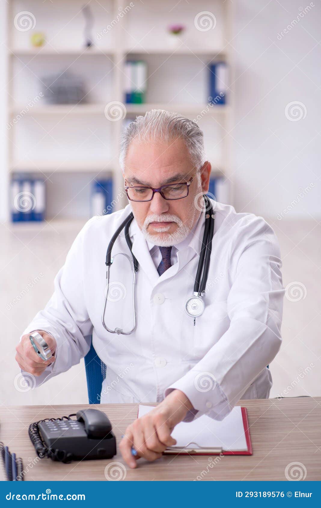 Old Male Doctor Working in the Clinic Stock Photo - Image of explaining ...