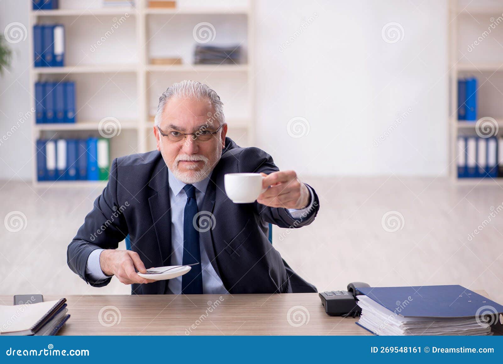 Old Male Employee Drinking Tea in the Office Stock Image - Image of ...