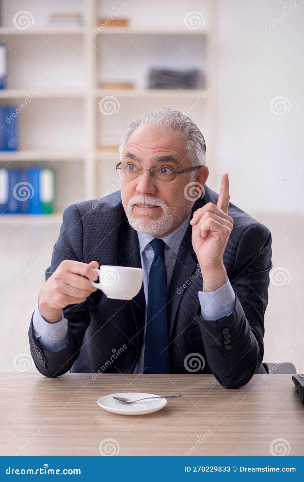 Old Male Employee Drinking Tea in the Office Stock Image - Image of ...