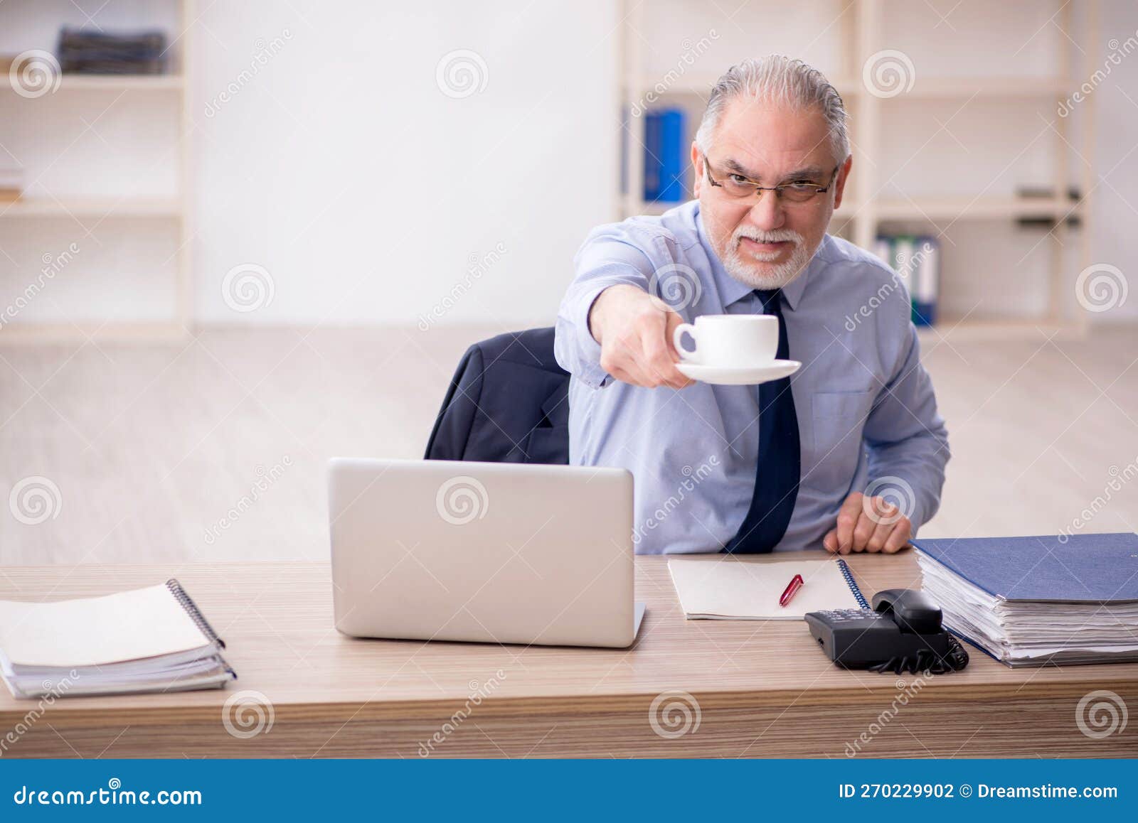Old Male Employee Drinking Tea in the Office Stock Photo - Image of ...