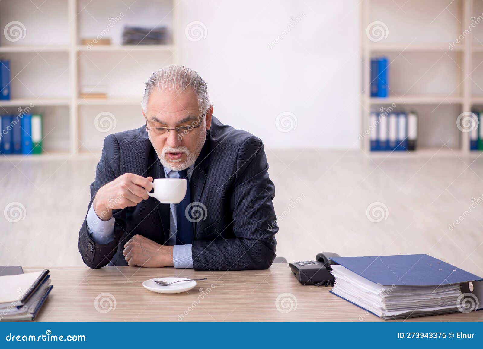 Old Male Employee Drinking Tea in the Office Stock Photo - Image of ...