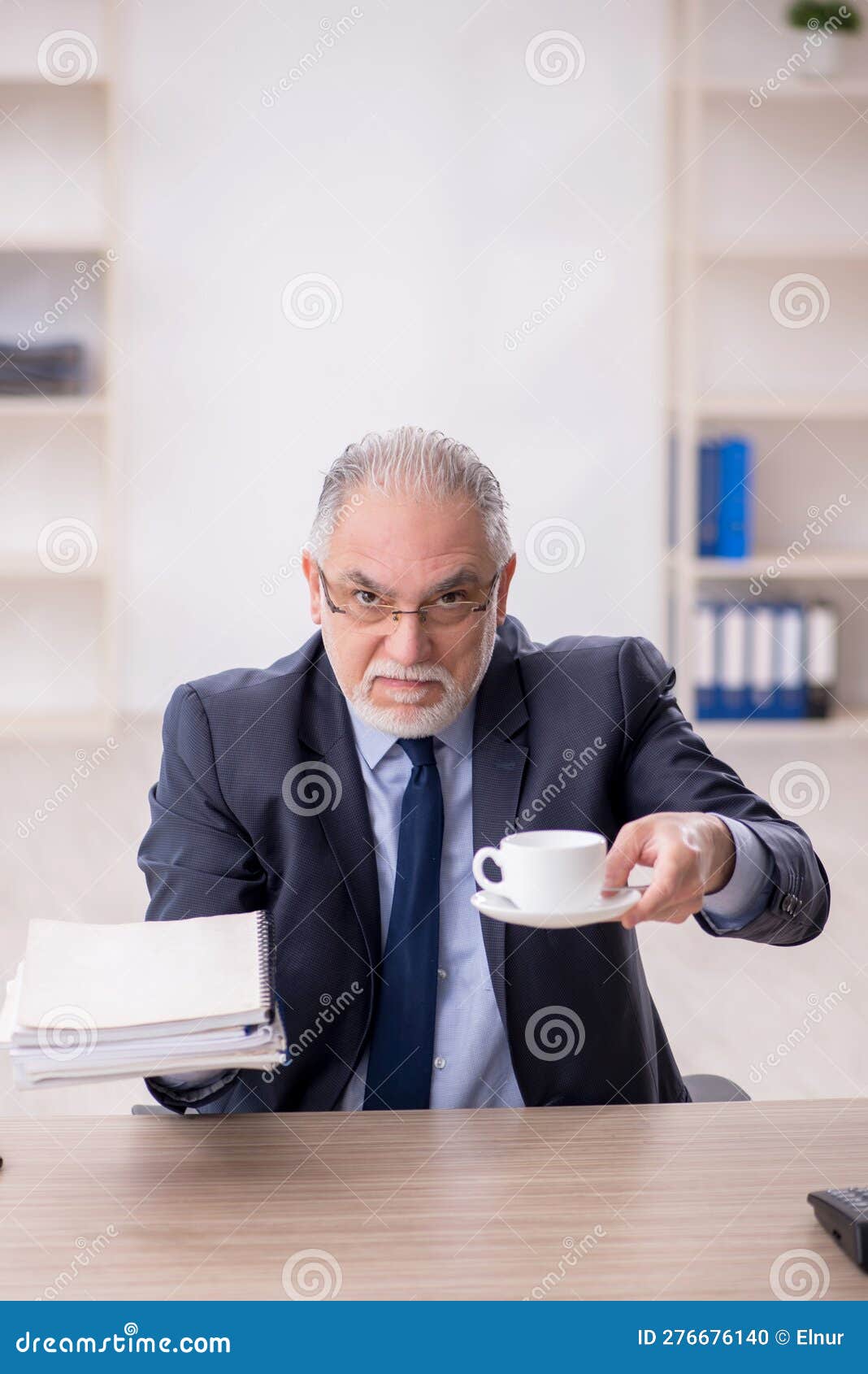 Old Male Employee Drinking Tea in the Office Stock Photo - Image of ...
