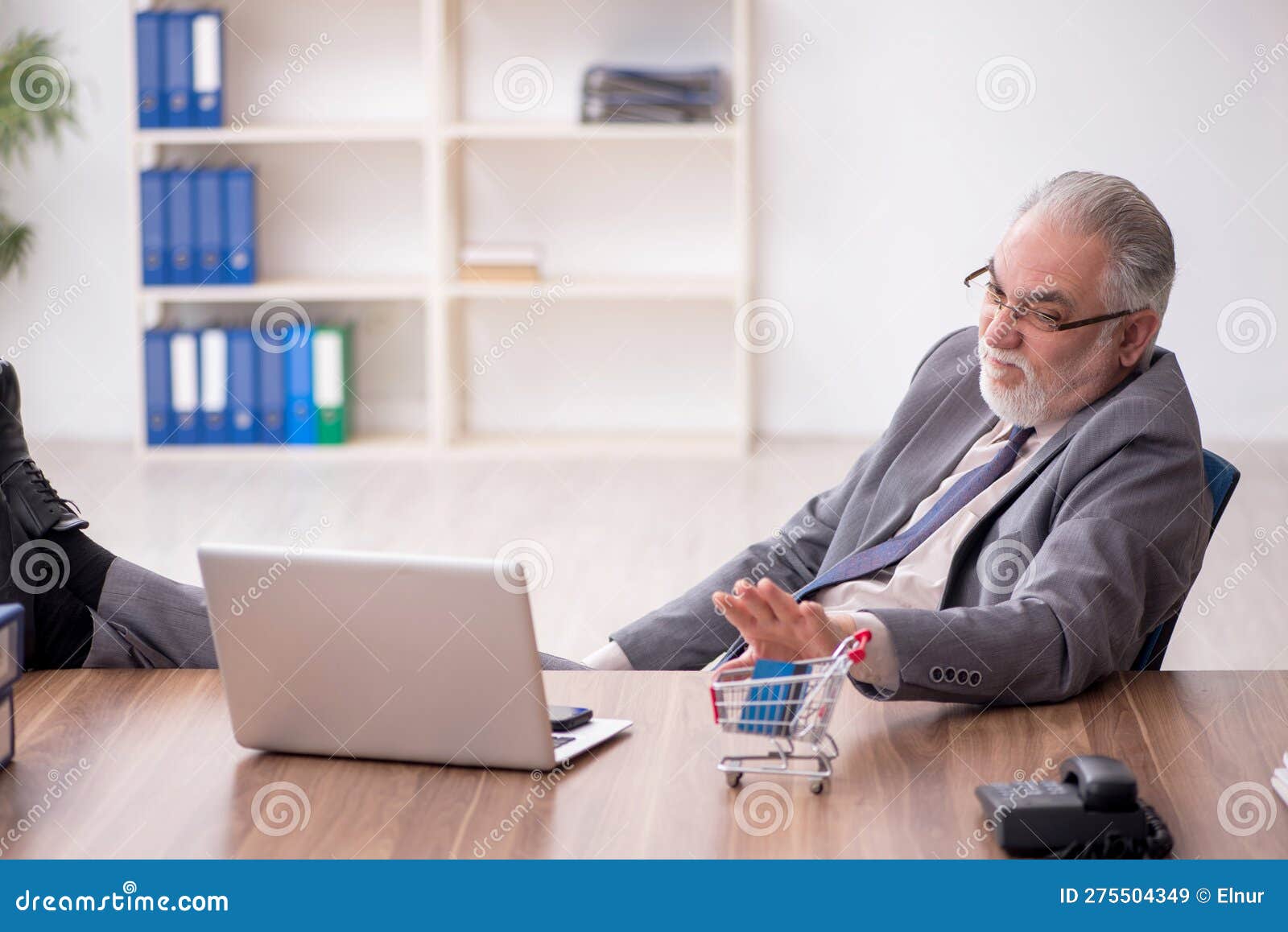 Old Male Employee in E-commerce Concept Stock Image - Image of working ...
