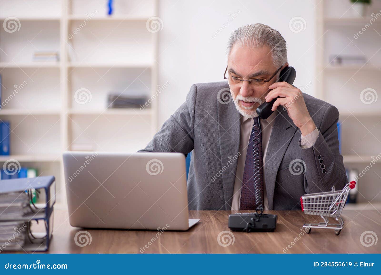 Old Male Employee in E-commerce Concept Stock Image - Image of online ...