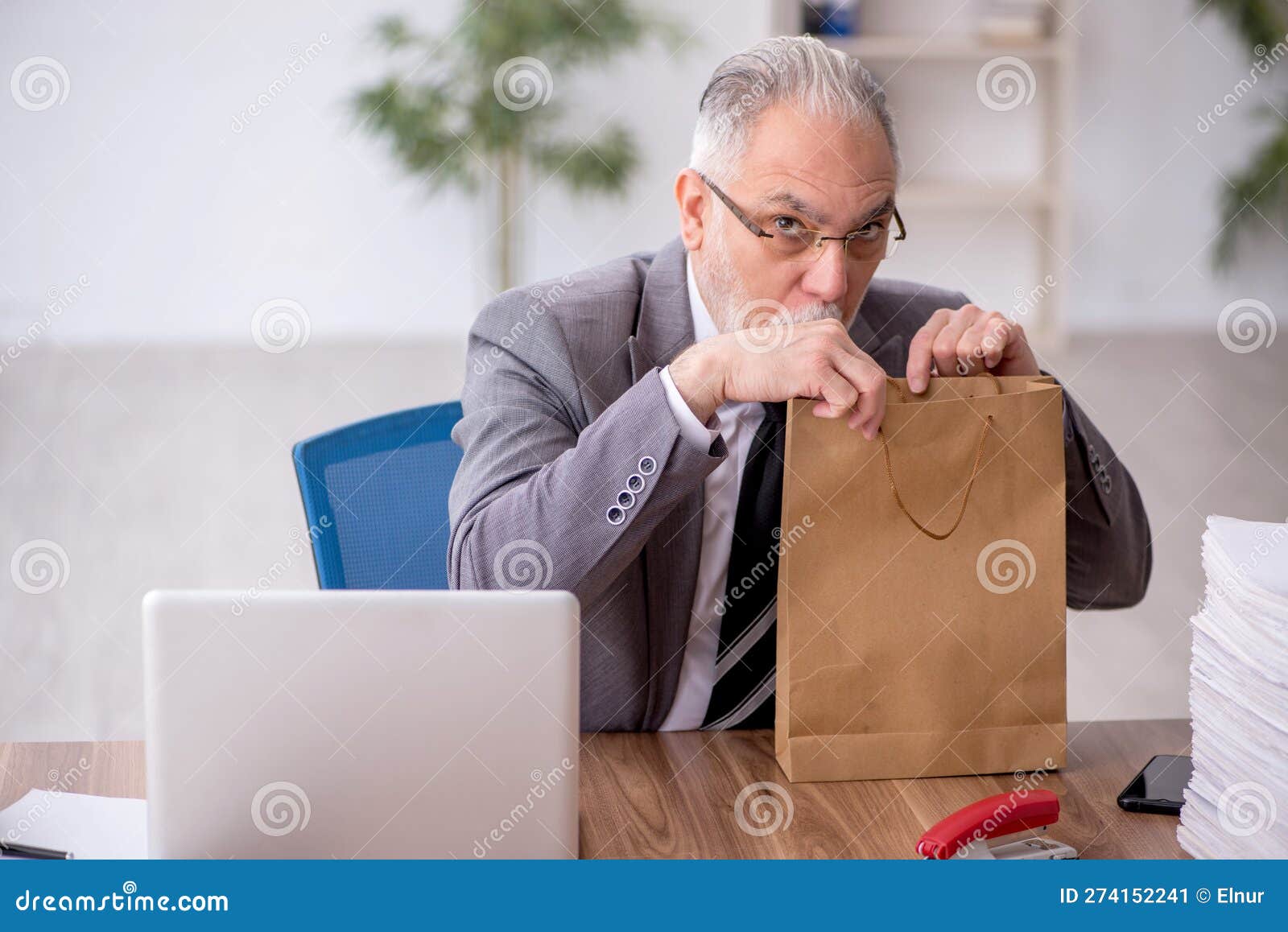 Old Male Employee Receiving Present at Workplace Stock Image - Image of ...