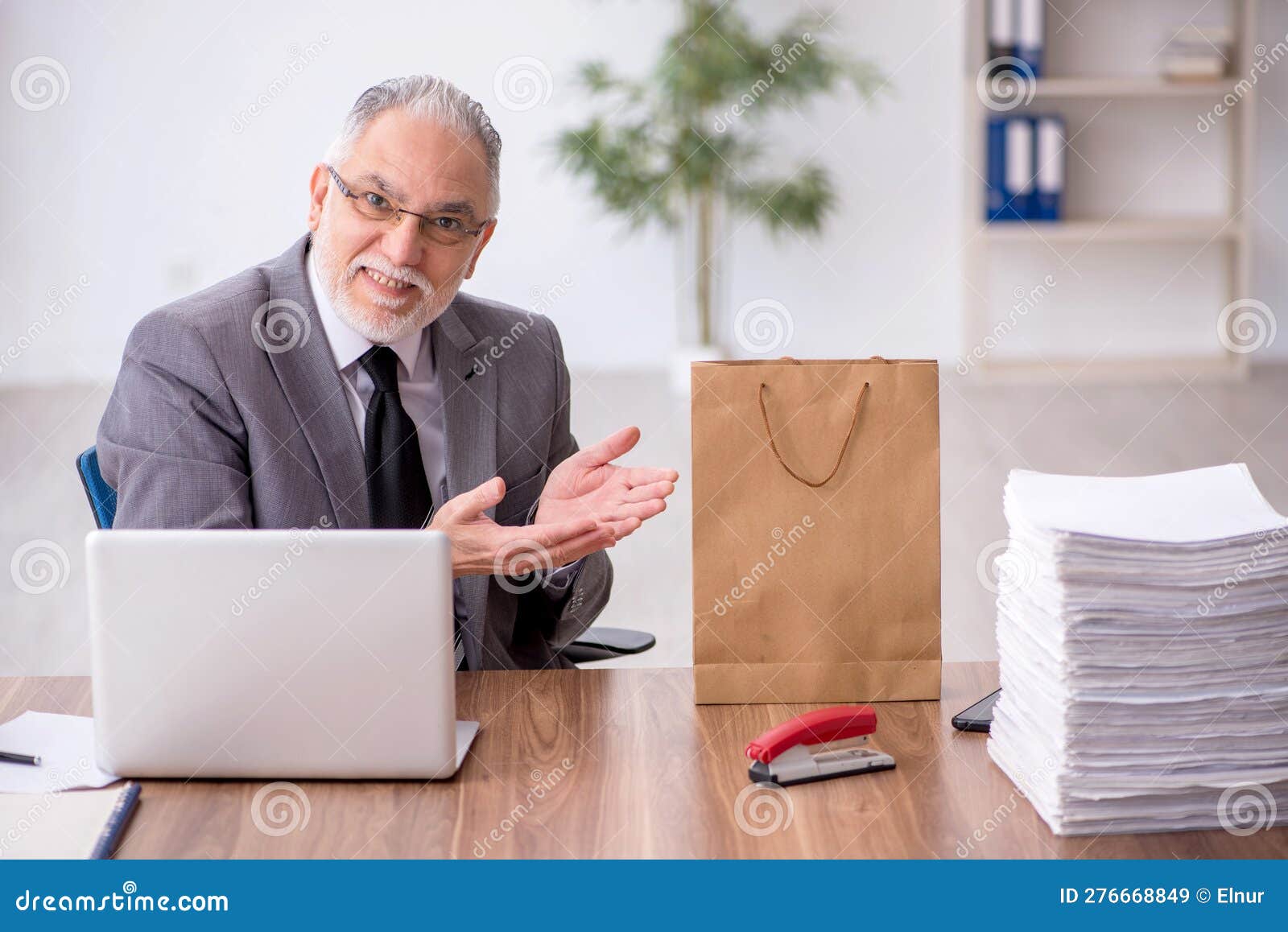 Old Male Employee Receiving Present at Workplace Stock Image - Image of ...