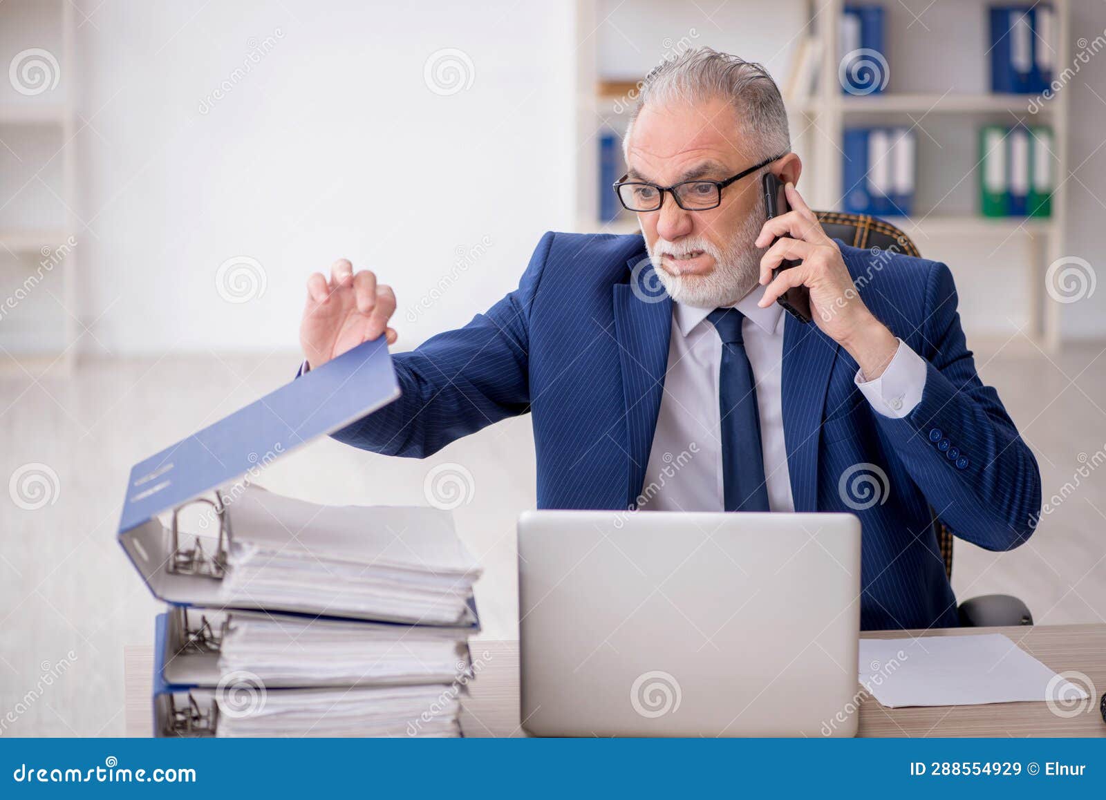 Old Male Employee Talking by Phone Stock Image - Image of multitasking ...