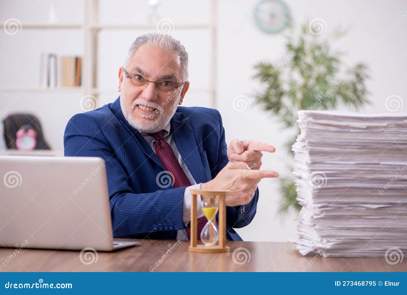 Old Male Employee in Time Management Concept Stock Image - Image of ...