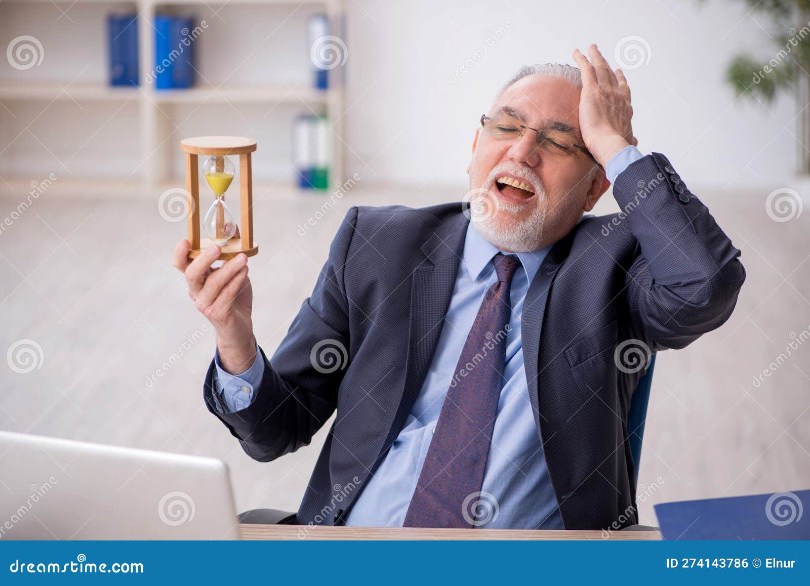Old Male Employee in Time Management Concept Stock Photo - Image of ...