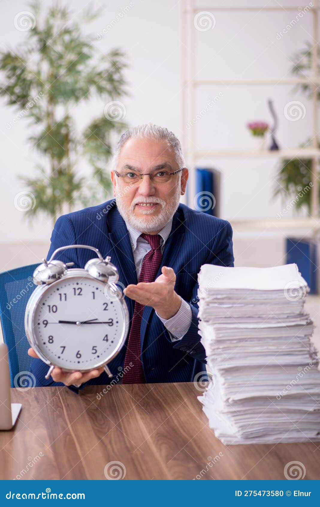 Old Male Employee in Time Management Concept Stock Photo - Image of ...