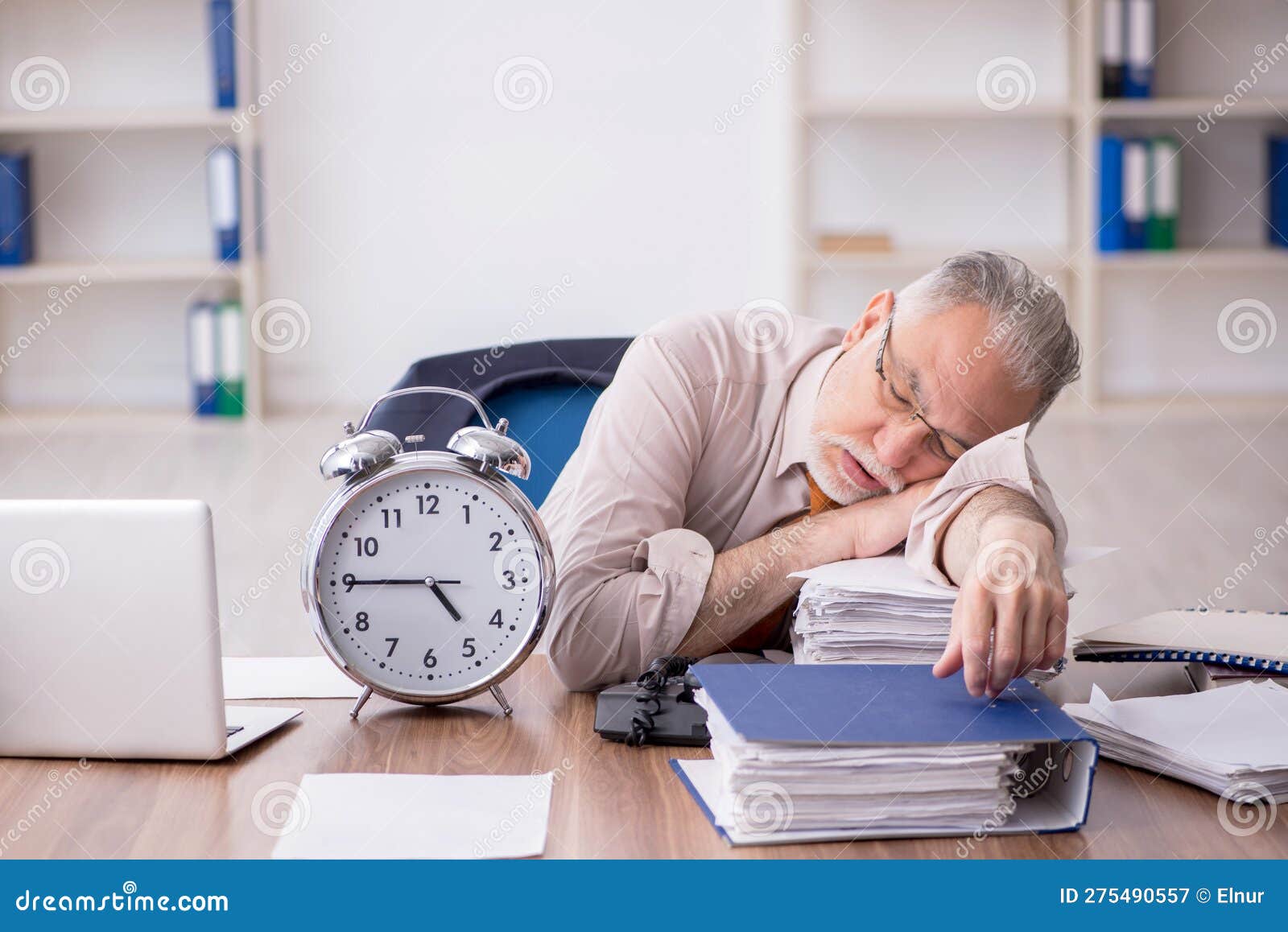Old Male Employee in Time Management Concept Stock Image - Image of ...
