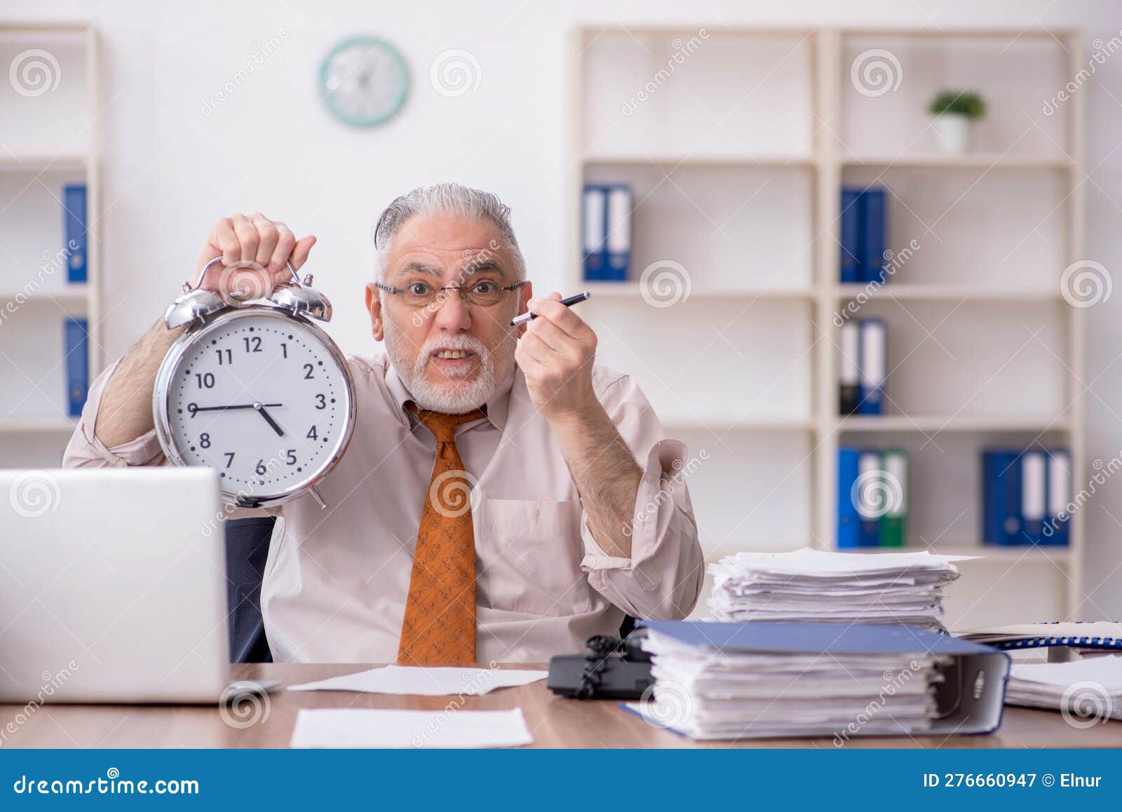 Old Male Employee in Time Management Concept Stock Image - Image of ...