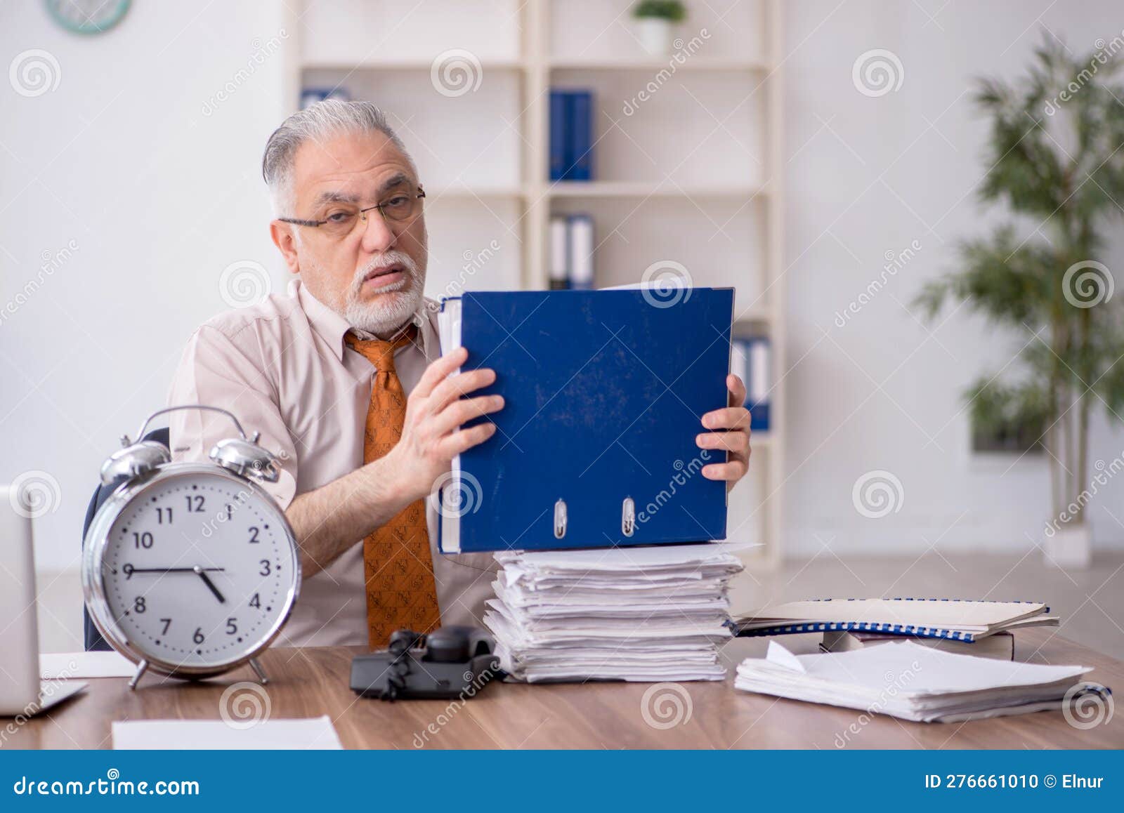 Old Male Employee in Time Management Concept Stock Photo - Image of ...