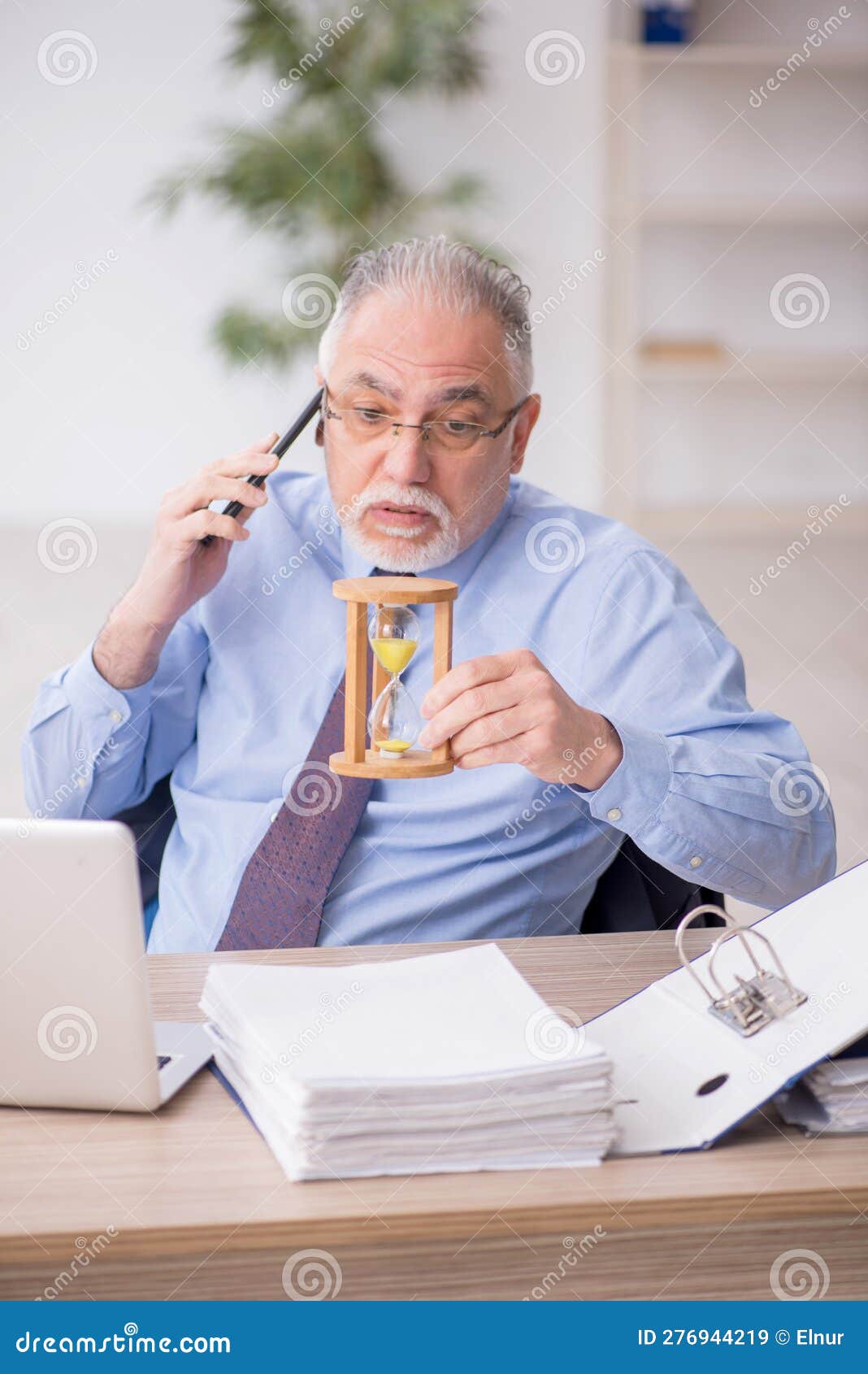 Old Male Employee in Time Management Concept Stock Image - Image of ...