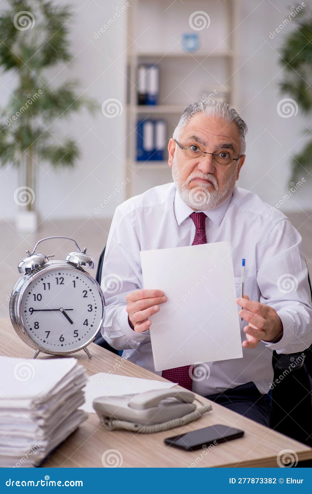 Old Male Employee in Time Management Concept Stock Photo - Image of ...