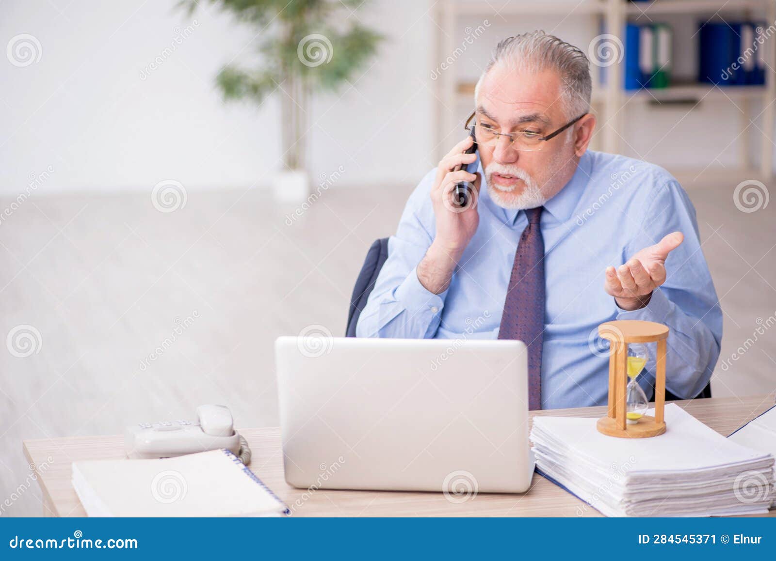 Old Male Employee in Time Management Concept Stock Image - Image of ...